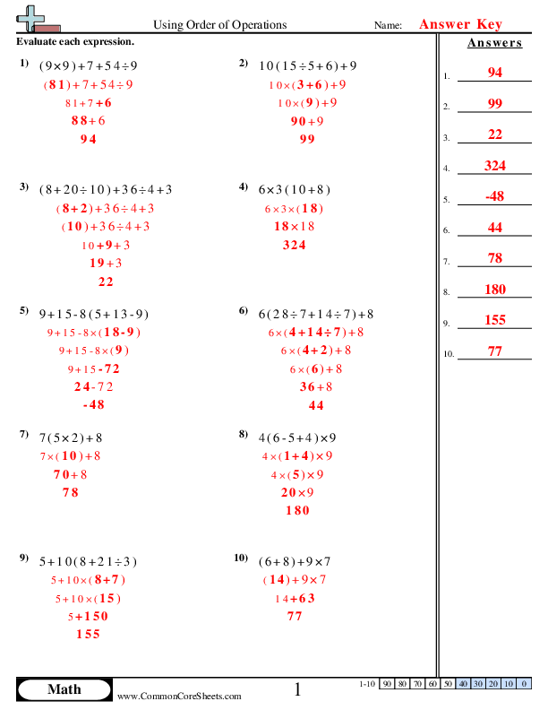 Order Of Operations Worksheets