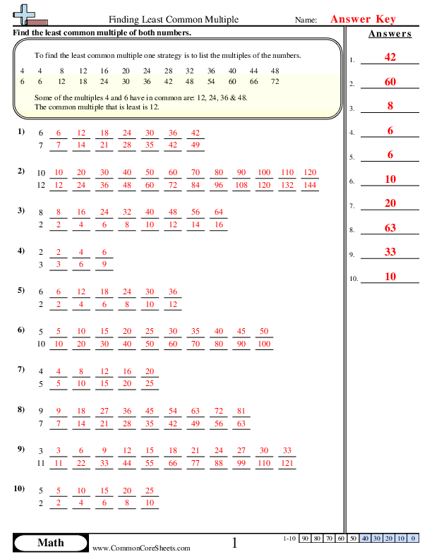 Least Common Multiple Worksheet