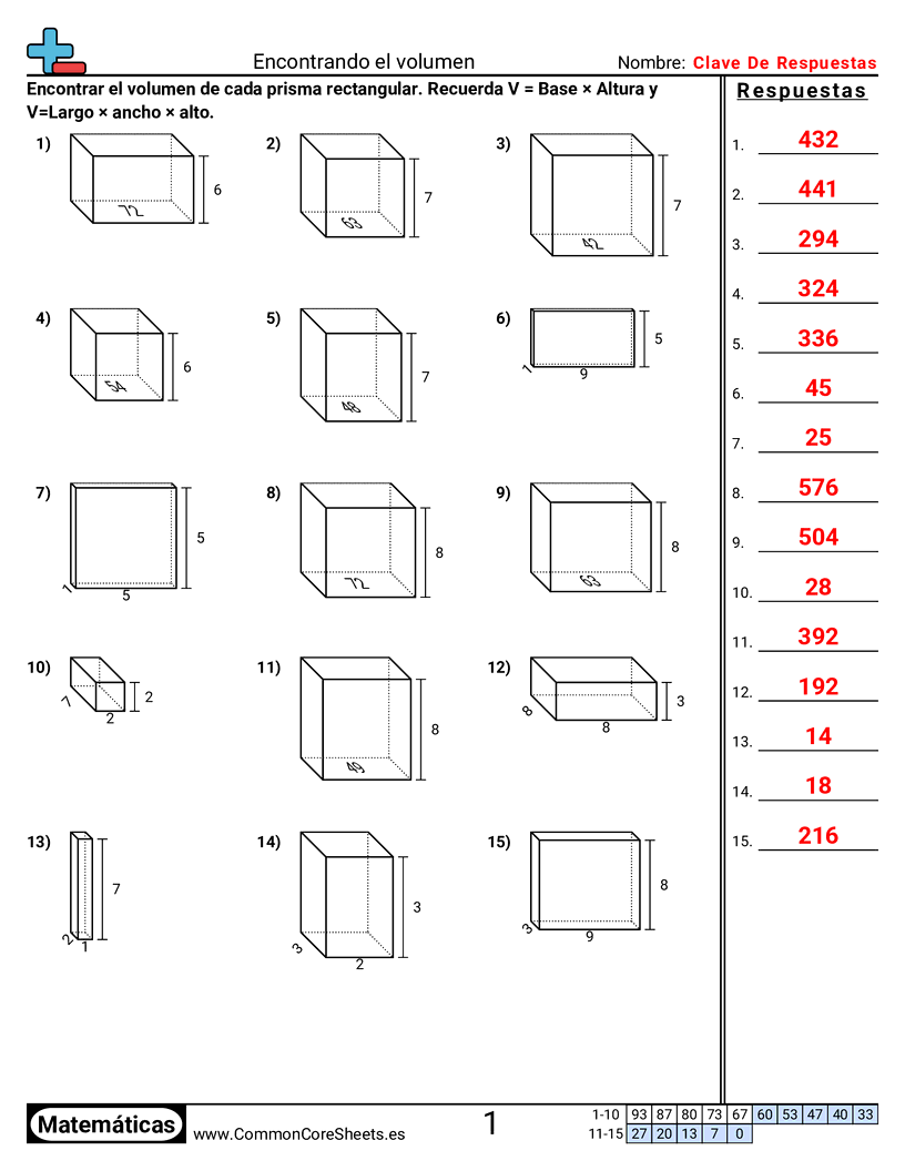 Free Ejercicios de volúmenes | Common Core Sheets