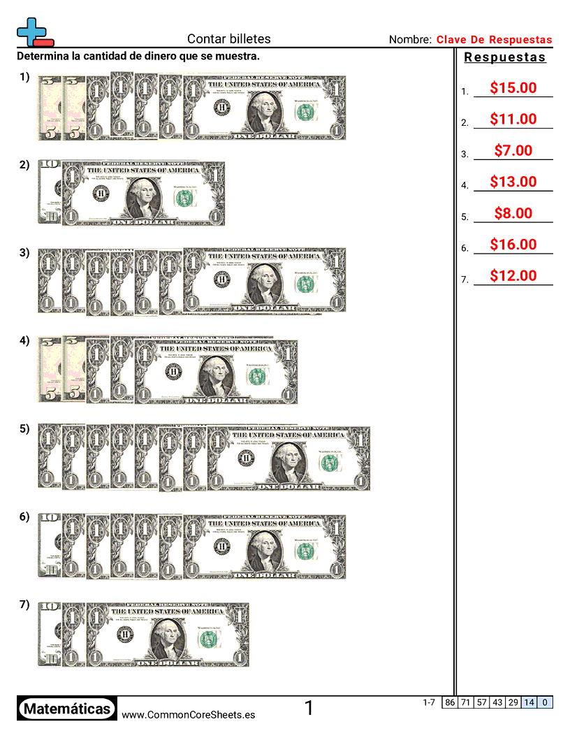 Free Ejercicios de dinero | Common Core Sheets